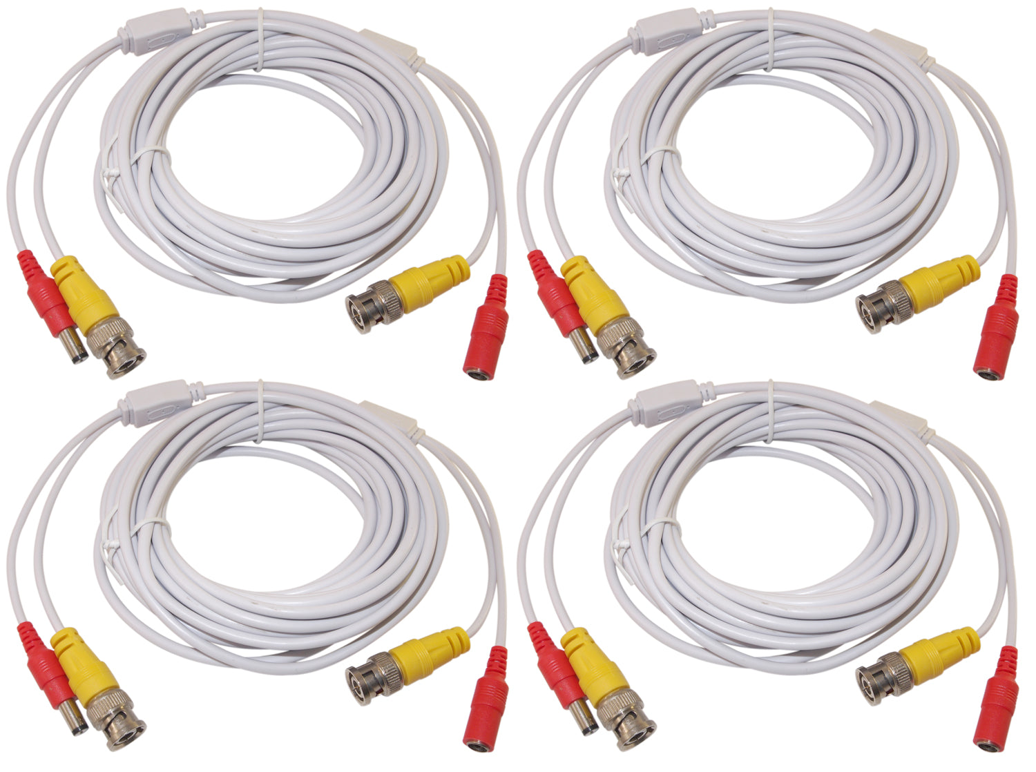 4pcs 25 Feet White Power Video PreMade Cable for CCTV Surveillance Sys