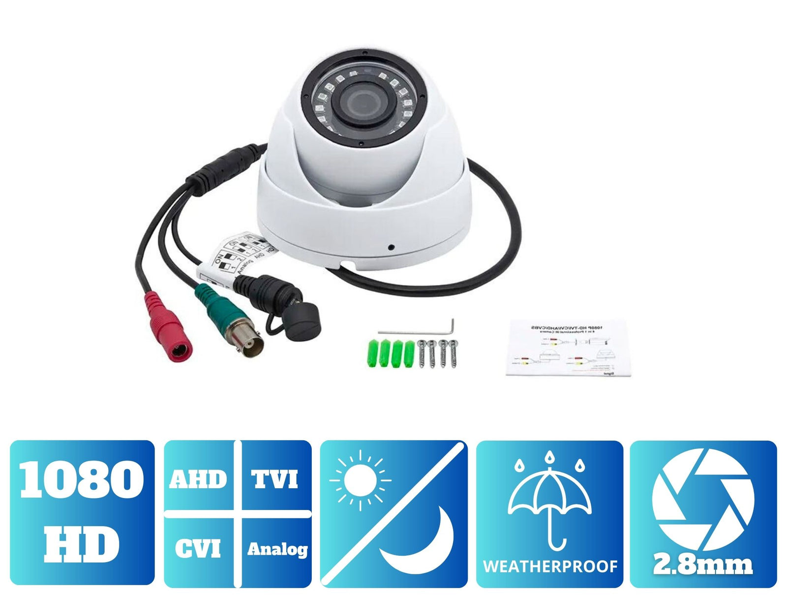 16 Pcs 1080p Dome CCTV Camera Wide Angle Lens Indoor Outdoor Weatherpr