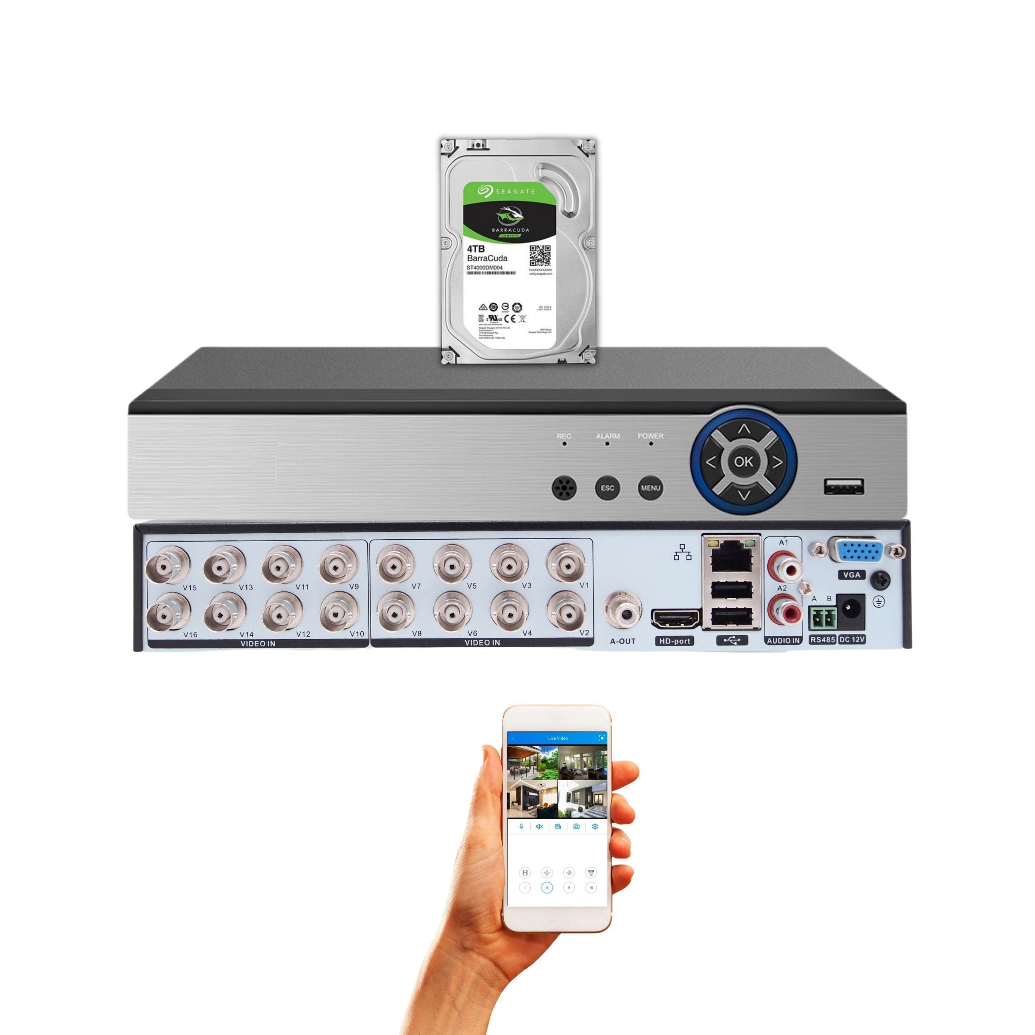 16 Channel 4TB HDD H.265 High-Definition Hybrid TVI AHD CVI Analog Hom